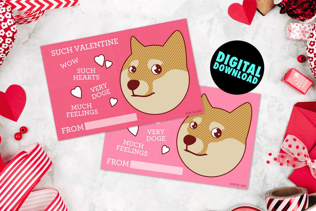 Printable Doge Classroom Valentines "such Valentine" - Funny Valentine ...