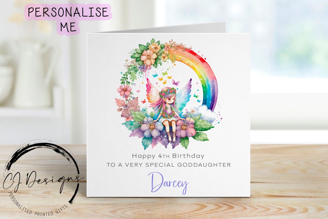 Personalised Goddaughter Fairy Birthday Card With Name & Age- Flower ...