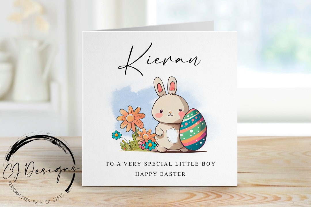 Personalised Special Little Boy Easter Card With Name - Easter Bunny ...
