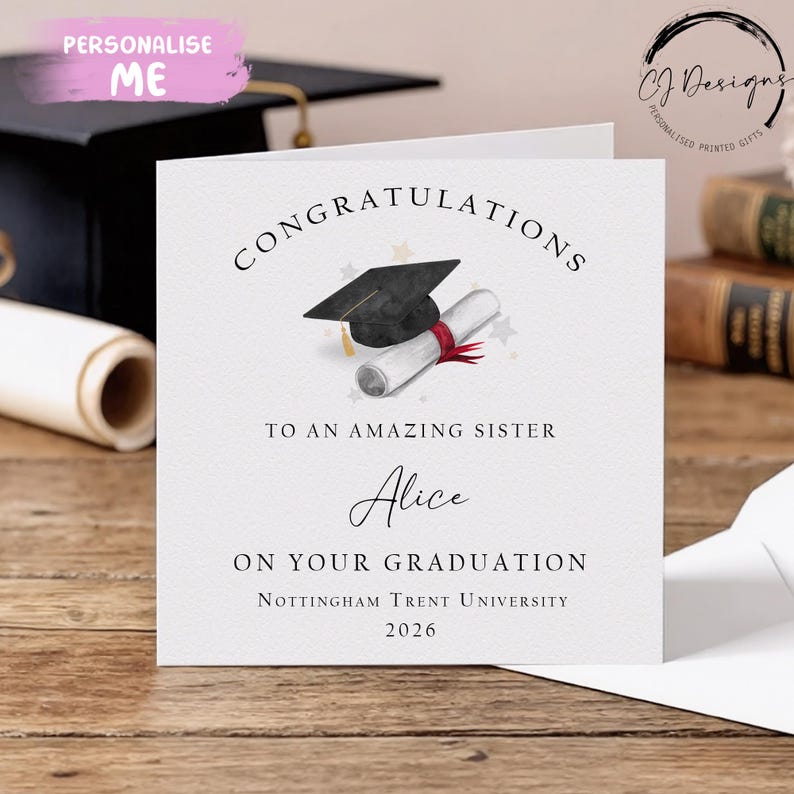 Sister Graduation Card Personalised Custom Colour Ribbon Diploma 6" or ...
