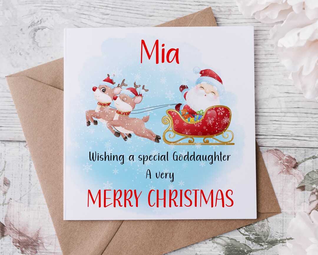 Personalised Christmas Card for Goddaughter, Santa and Sleigh, Card for ...