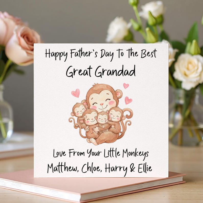Father's Day Card for Great-grandad - Personalised Little Monkey Design ...