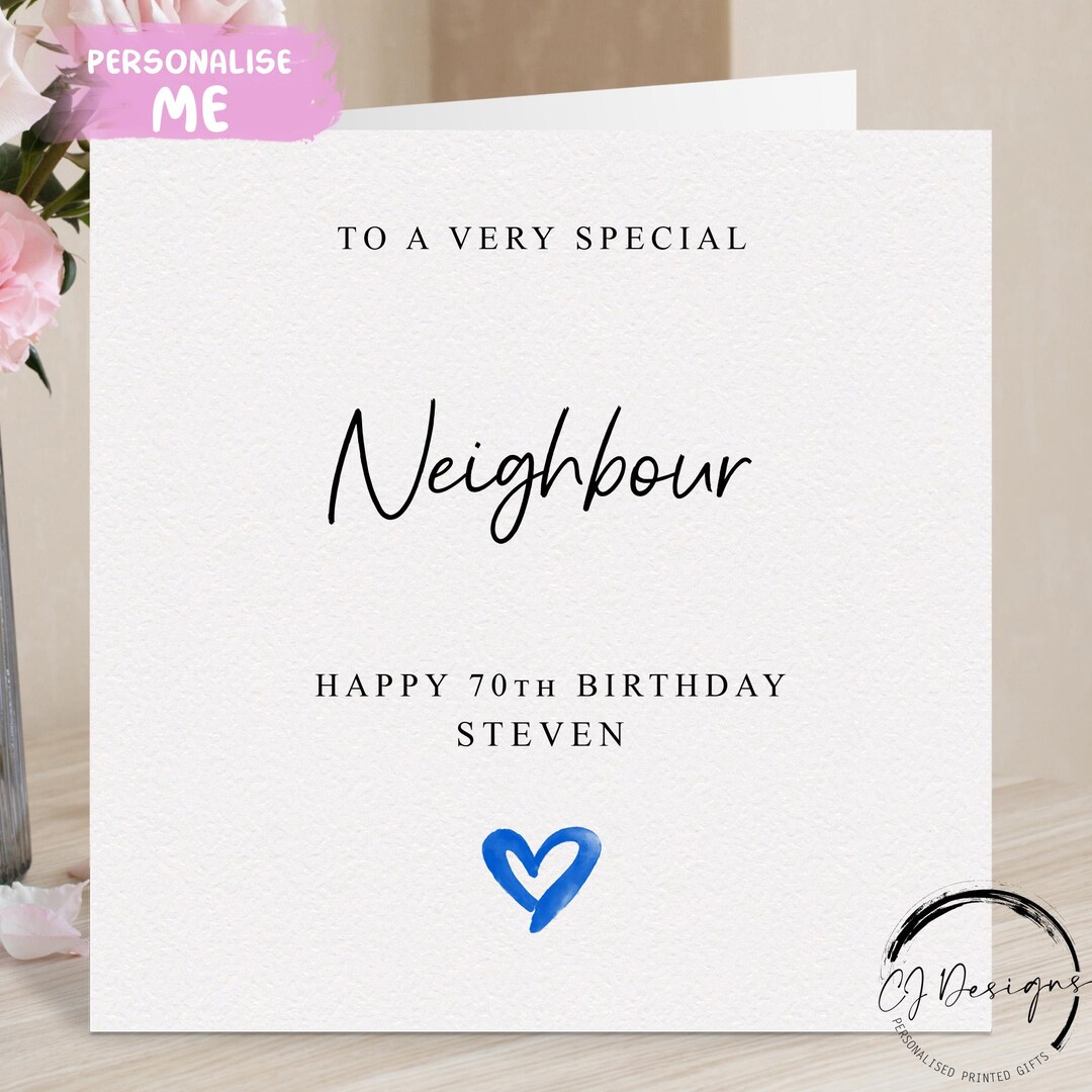 Birthday Card for Neighbour, Personalised Blue Heart ANY WORDING /AGE ...
