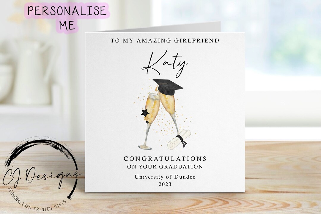 Personalised Girlfriend Graduation Card- With Cap, Scroll & Champagne ...