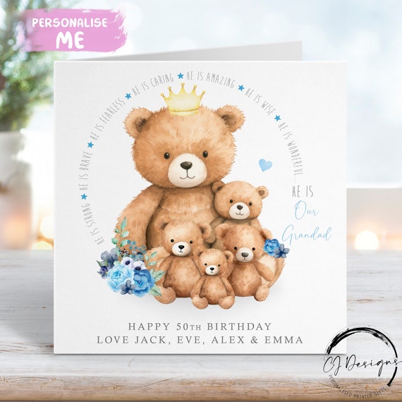 Personalised Grandad Teddy Bear Birthday Card From Upto 5 Children Daddy and Baby Bear Any Wording 30th 40th 50th 60th 70th 80th 90th Etsy UK