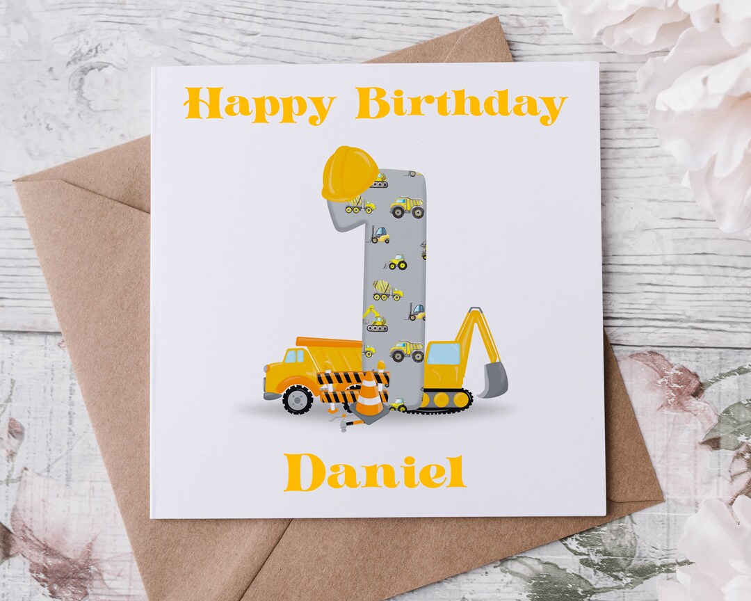 Personalised Digger 1st Birthday Card Boys Builder Milestone Borthday ...