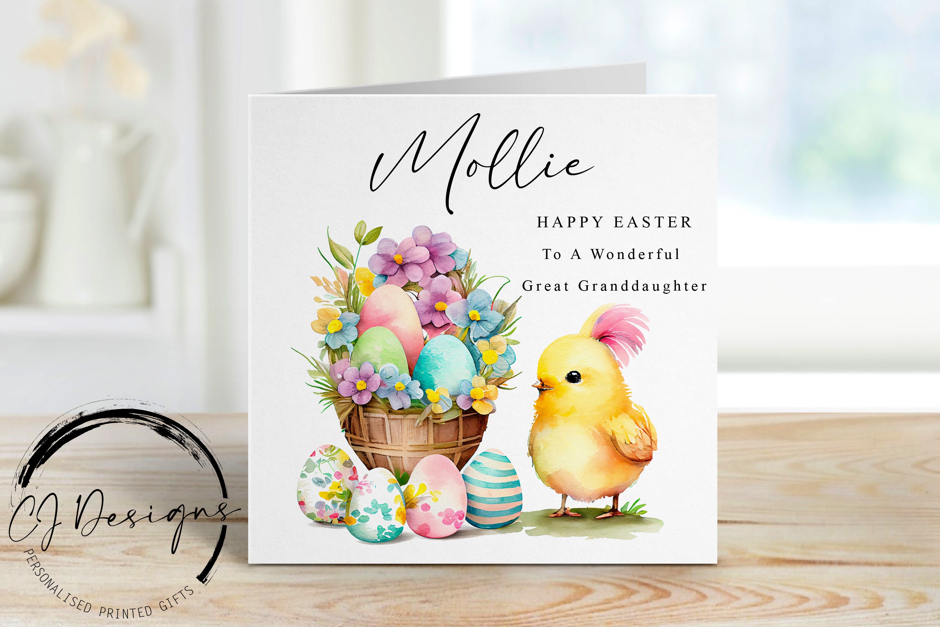 Personalised Great Granddaughter Easter Card With Name Chick and Easter ...