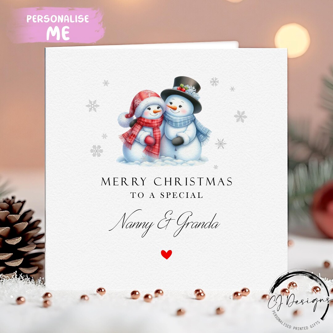 Nanny & Granda Christmas Card for Grandparents, Snowman Couple Modern ...