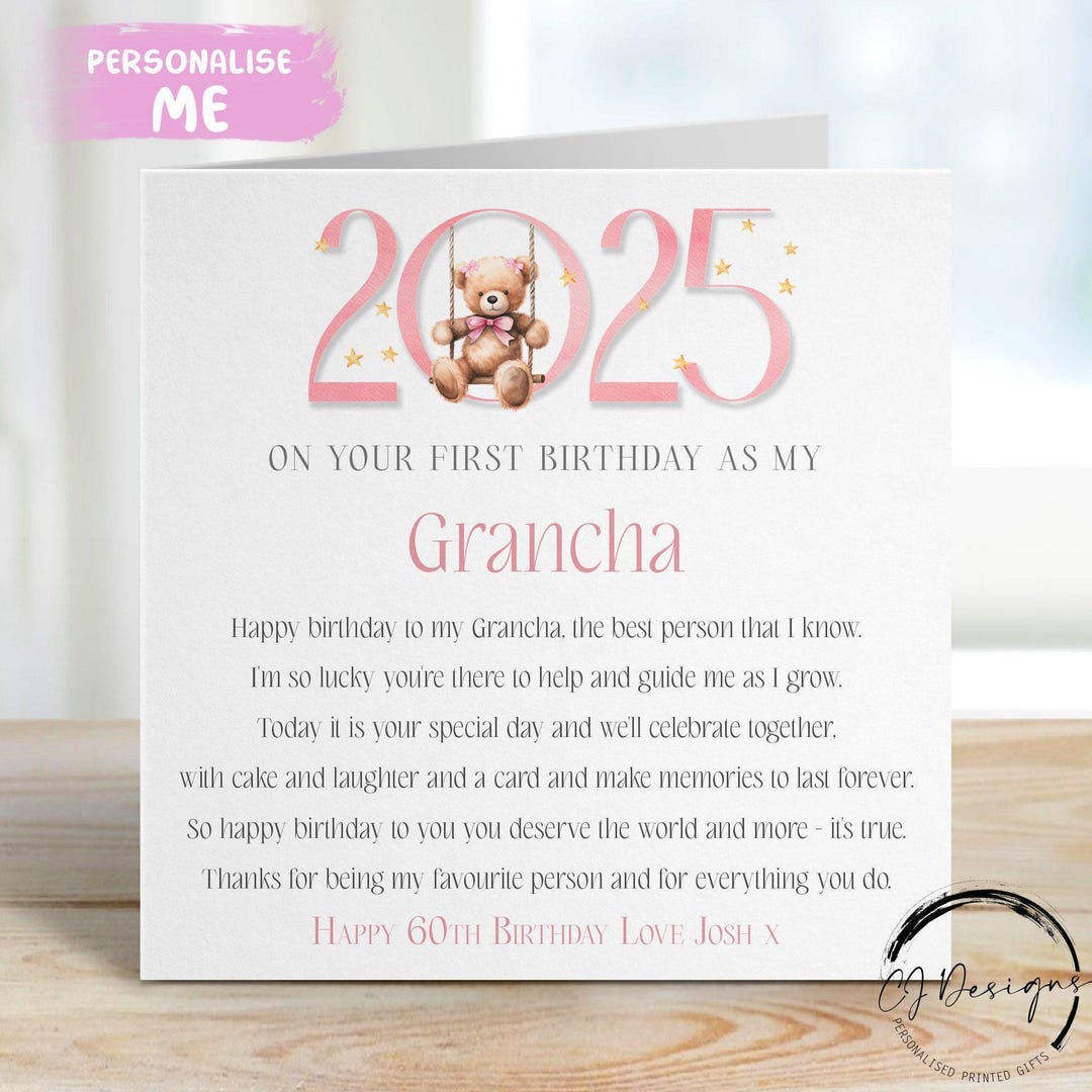 Personalised Grancha Birthday Card- Teddy Bear 2025 First Birthday as ...