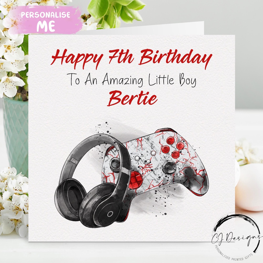 Personalised Little Boy Gamer Birthday Card Gaming Lover Small or Large ...