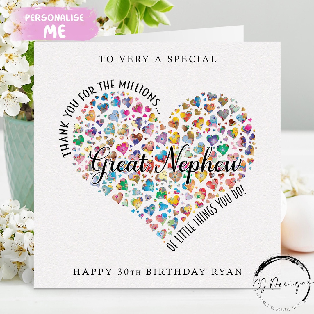 Personalised Great Nephew Birthday Card -thank You for the Millions of ...