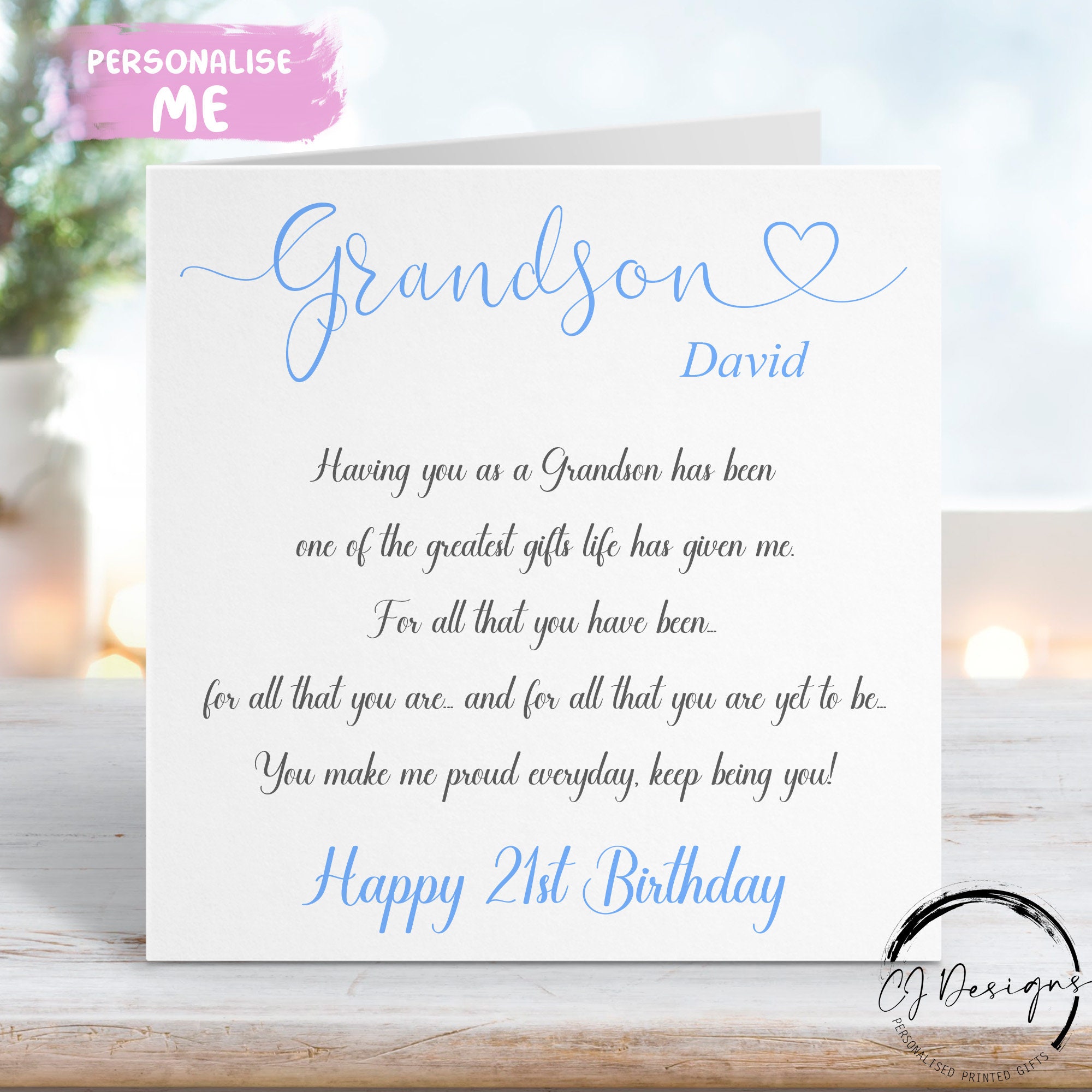 Personalised Grandson Birthday Card Poem, Quote Card Keepsake Card ANY ...