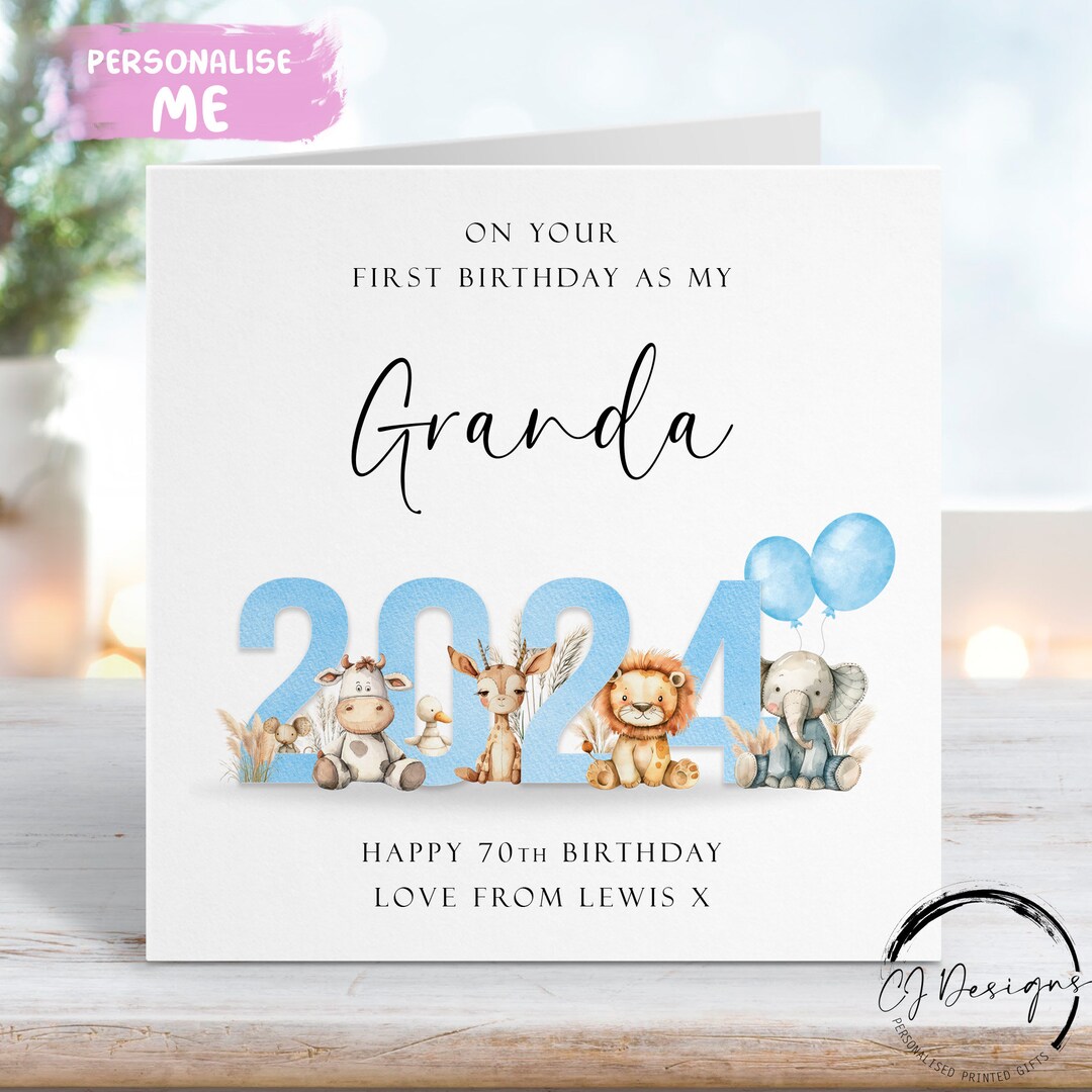 Personalised Granda Birthday Card First as My Blue Animal Theme With ...