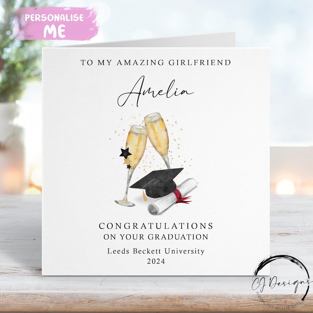 Personalised Girlfriend Graduation Card- With Cap & Scroll- Name and ...