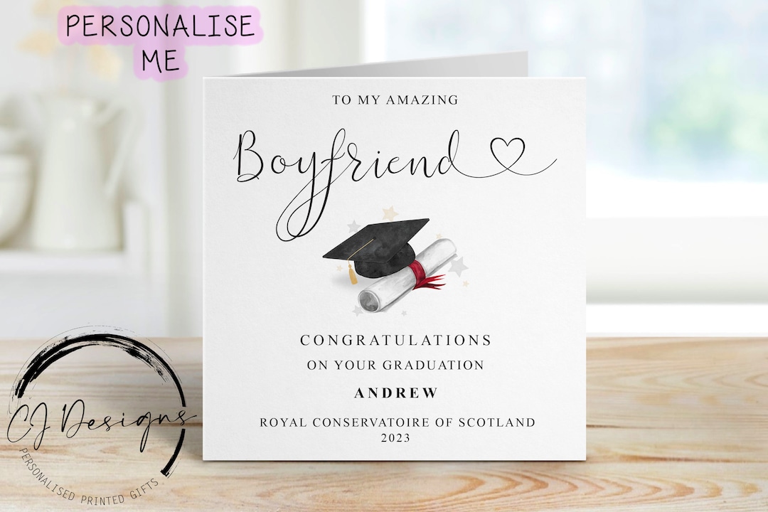 Personalised Boyfriend Graduation Card- With Cap & Scroll- Name and ...