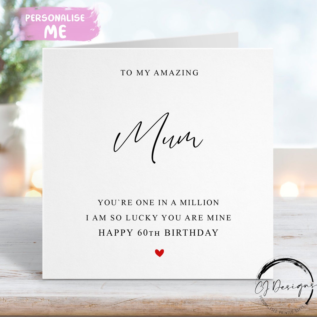 Personalised Mum Birthday Card, You Are One in A Million- Red Heart ANY ...