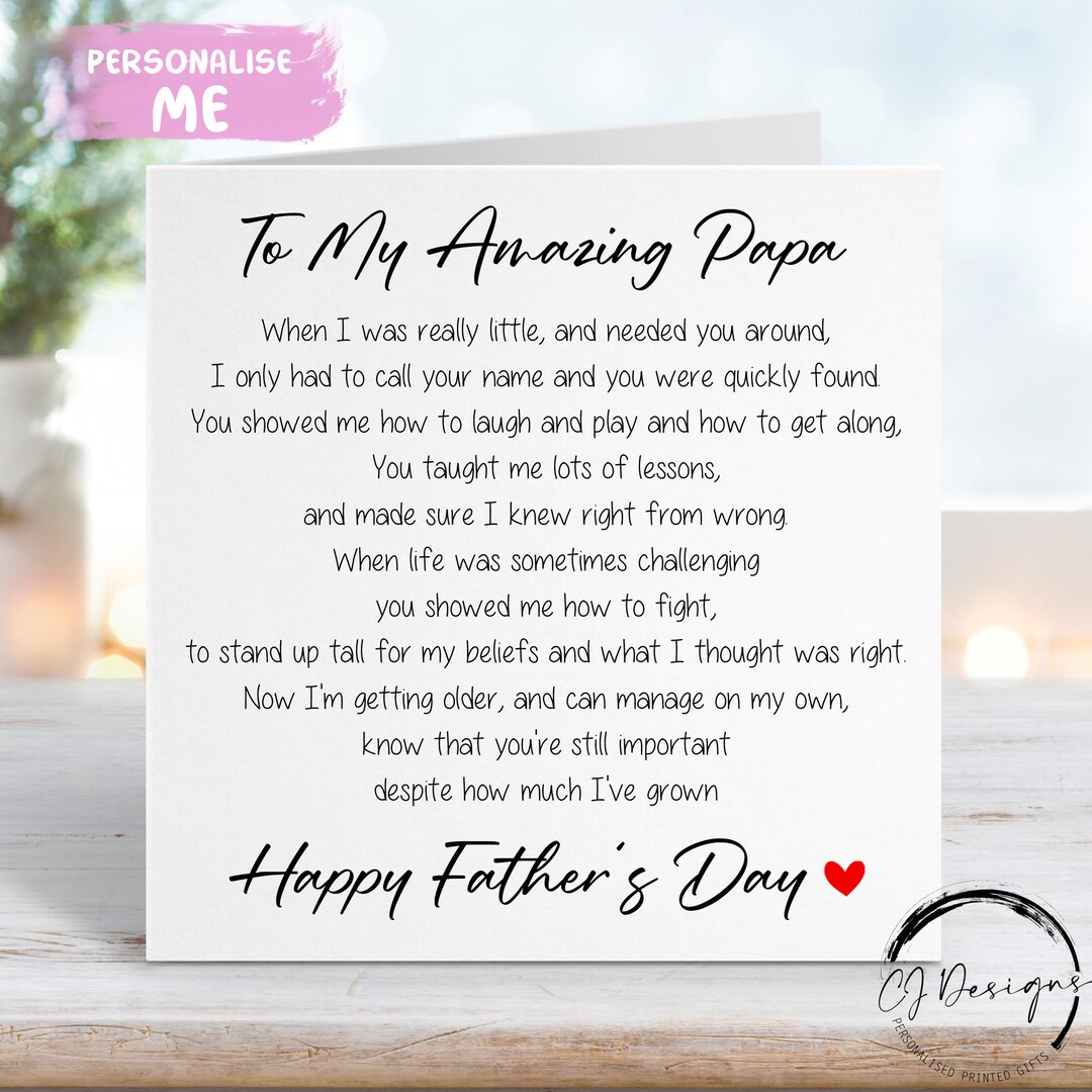 Papa Poem Fathers Day Card,- Verse Card With Red Heart ANY WORDING ...