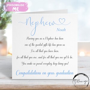 Personalised Nephew Graduation Card- Poem, Quote Card- Keepsake ...