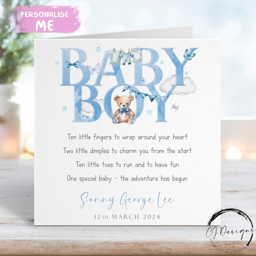 Personalised New Baby Poem Card- Boy or Girl Congratulations Gift ...