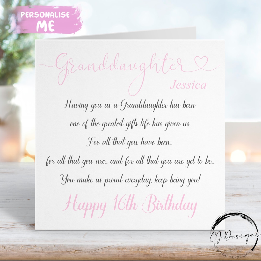 Personalised Granddaughter Birthday Card- Poem, Quote Card- Keepsake ...