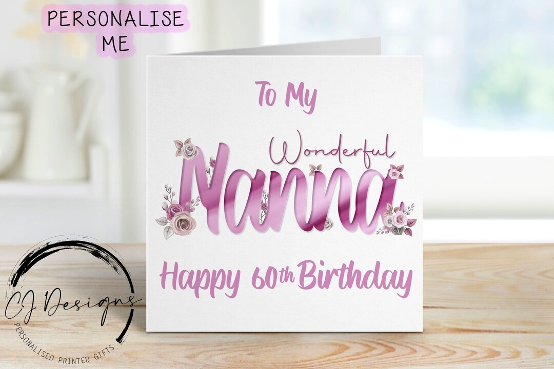 Personalised Nanna Birthday Card, Purple Wondeful Nan With Flowers ...