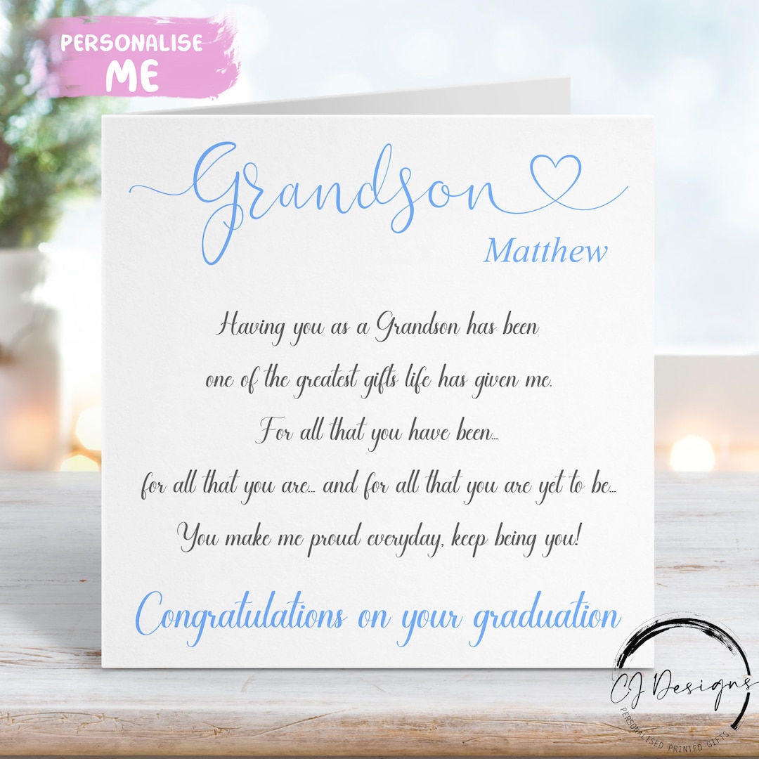 Personalised Grandson Graduation Card- Poem, Quote Card- Keepsake ...