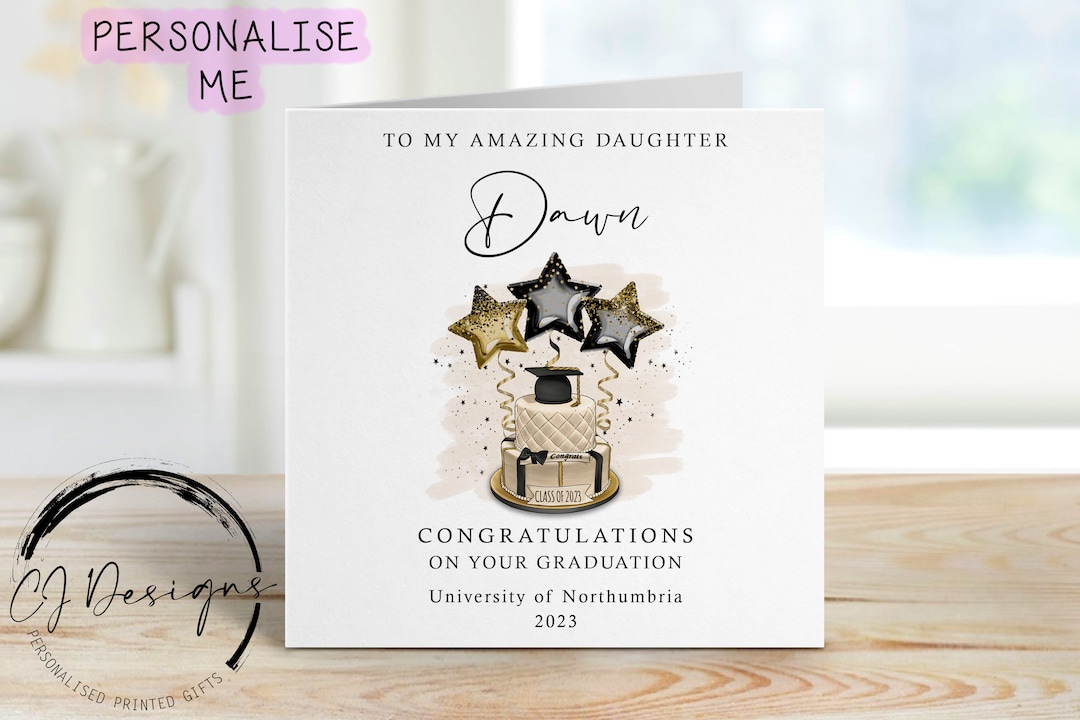 Personalised Daughter Graduation Card- With Cap & Scroll- Name and ...