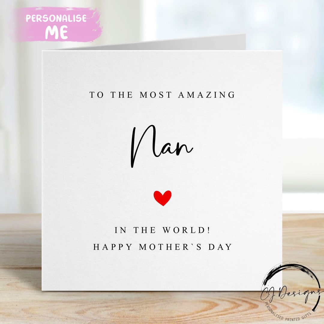 Nan Mothers Day Card With Red Heart, Most Amazing Nan in the World - Etsy