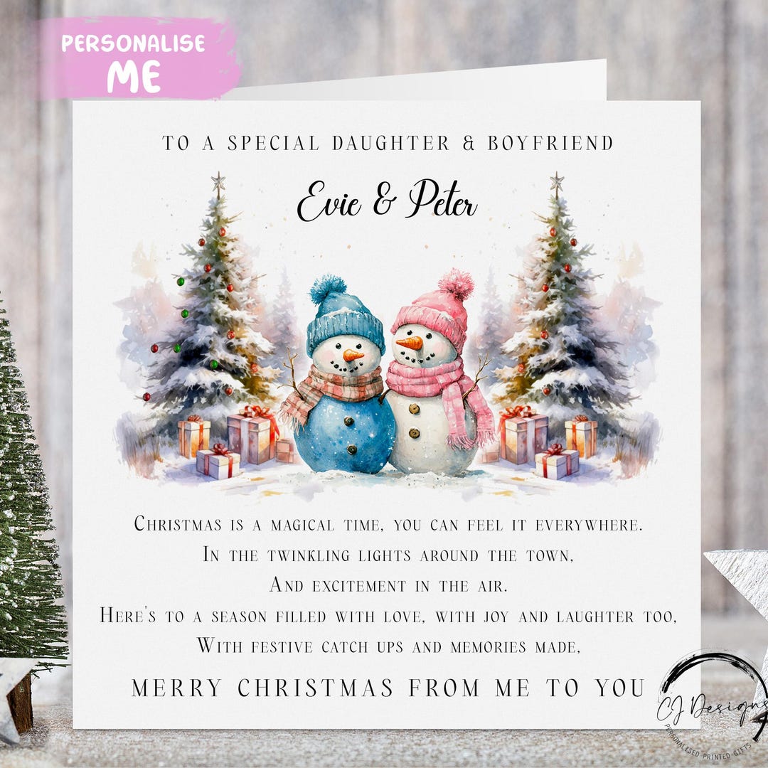 Personalised Daughter & Boyfriend Snowman Couple Poem Christmas Card ...