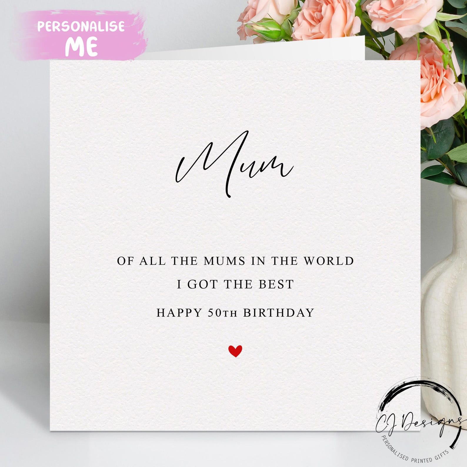 Personalised Mum Birthday Card, Best in the World With Red Heart ANY ...