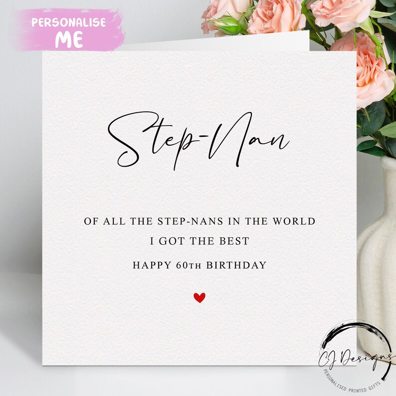 Personalised Step-nan Birthday Card, Best in the World With Red Heart ...