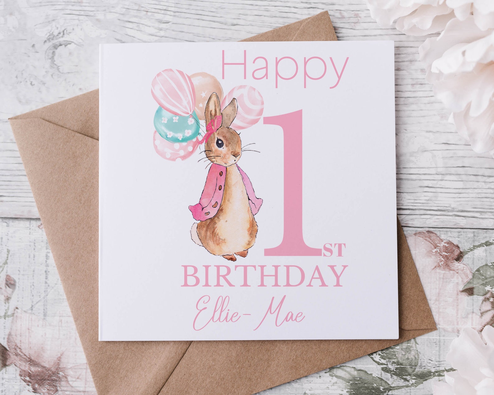 Personalised Blue Peter Rabbit 2nd Birthday Card Boy/girl Pink or Blue ...