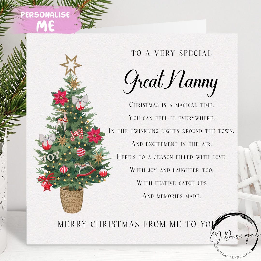 Great Nanny Poem Christmas Card - Christmas Tree Verse Card- From Me or ...