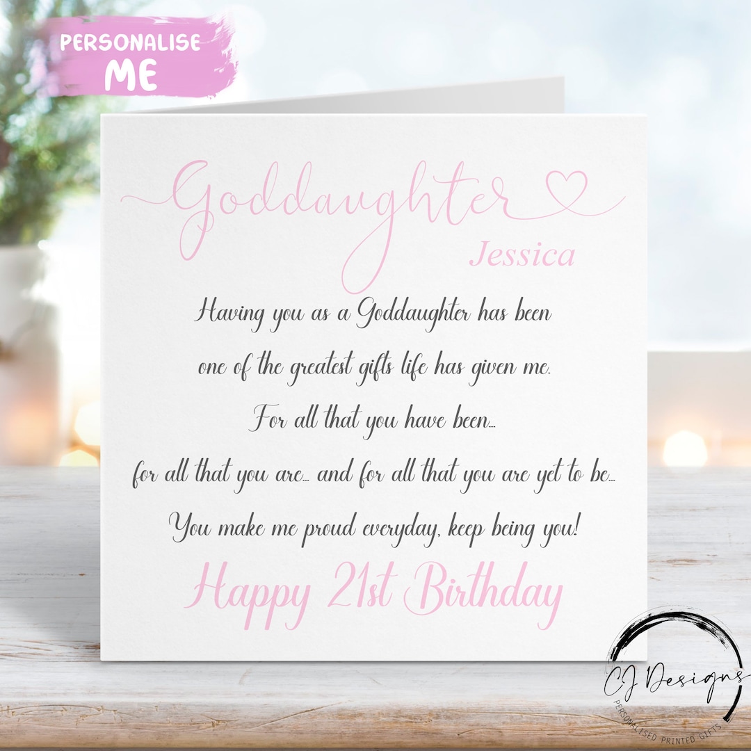 Personalised Goddaughter Birthday Card- Poem, Quote Card- Keepsake ...