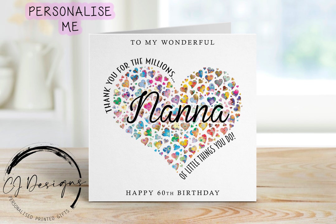 Personalised Nanna Birthday Card -thank You for the Millions of Things ...