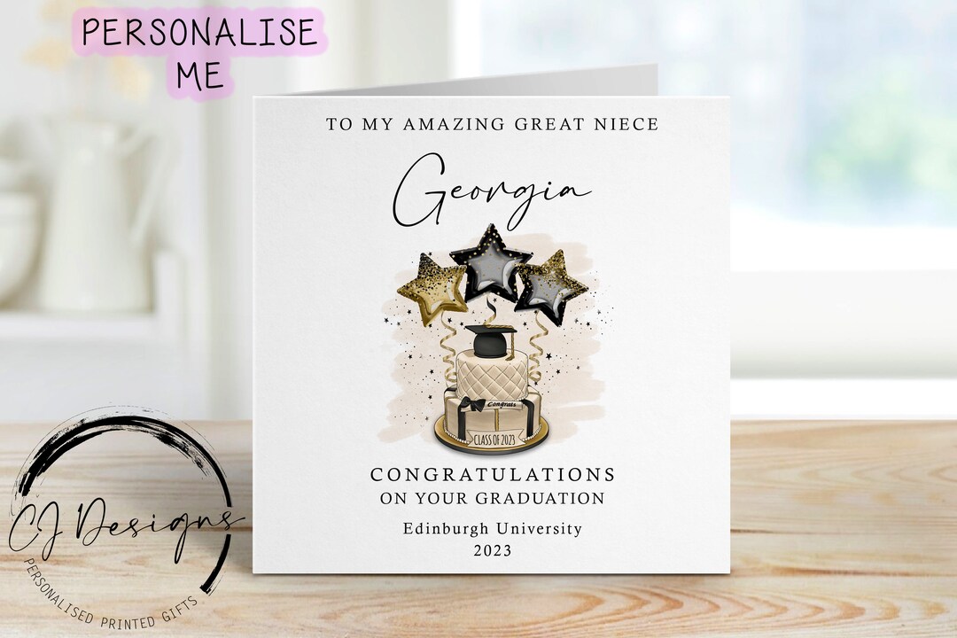 Personalised Great Niece Graduation Card- With Cap & Scroll- Name and ...