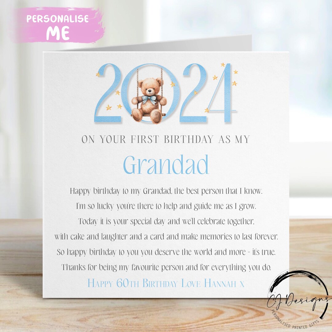 Personalised Grandad Birthday Card Teddy Bear Blue 2024/2025 First ...