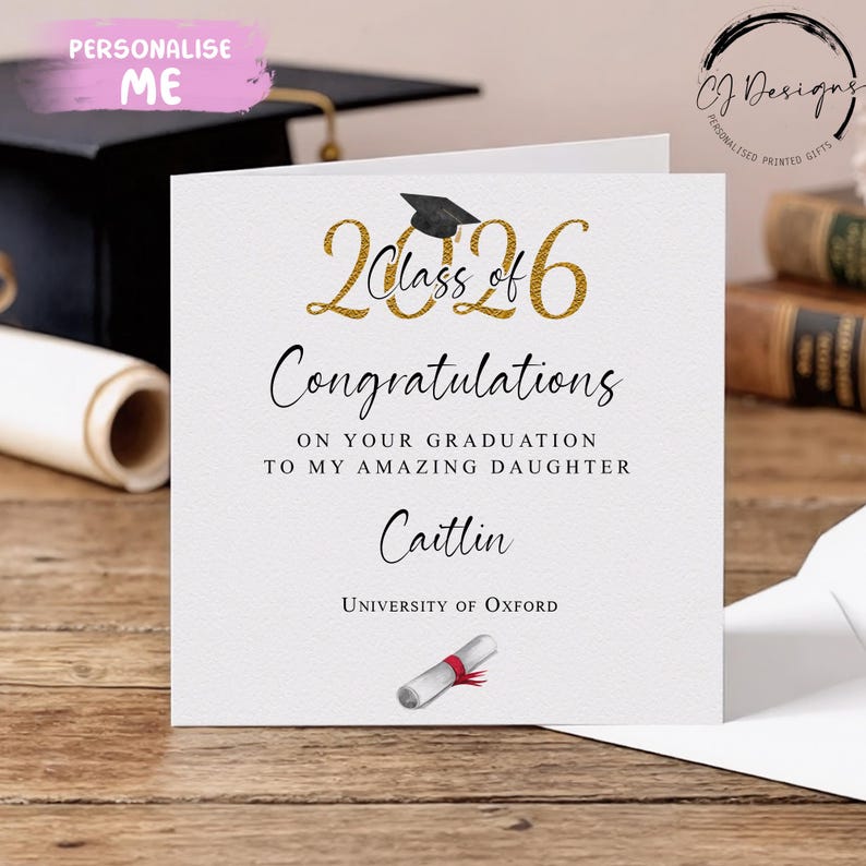 Personalised Daughter Graduation Card Class of 2026 - Cap & Purple ...
