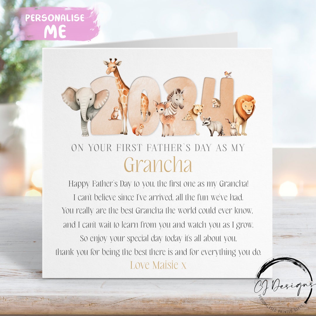 Personalised Grancha Fathers Day Card- Neutral Colour Noahs Ark Animal ...