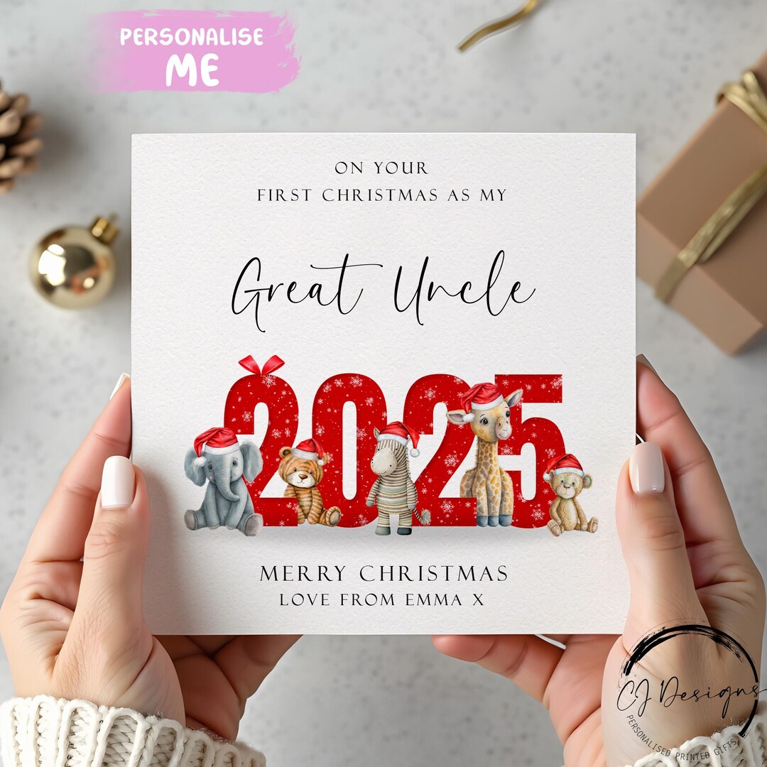 Personalised Great Uncle Christmas Card 2025 - Safari Animals First ...