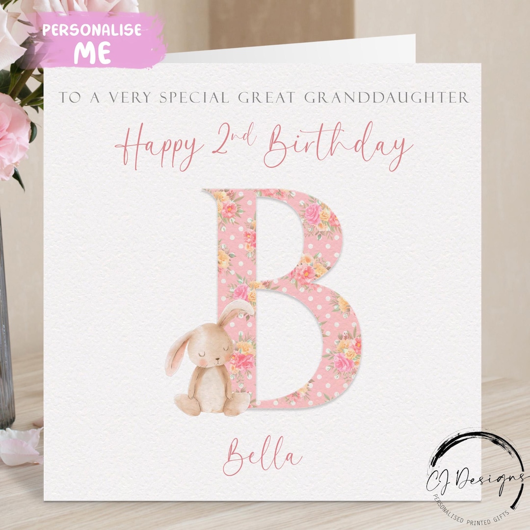 Personalised Great Granddaughter Birthday Card, Initial Name and Date ...