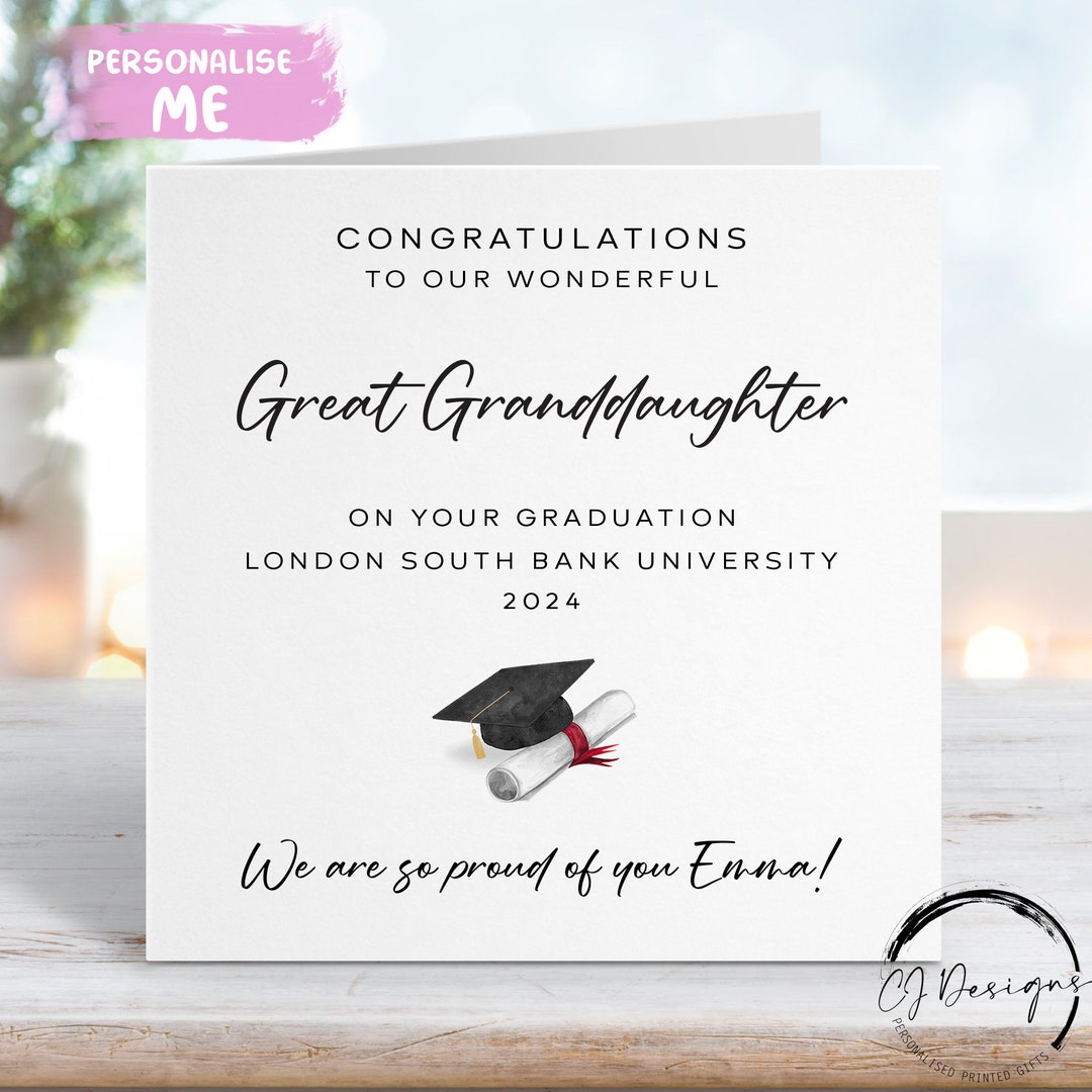 Personalised Great Granddaughter Graduation Card- With Cap and Scroll ...