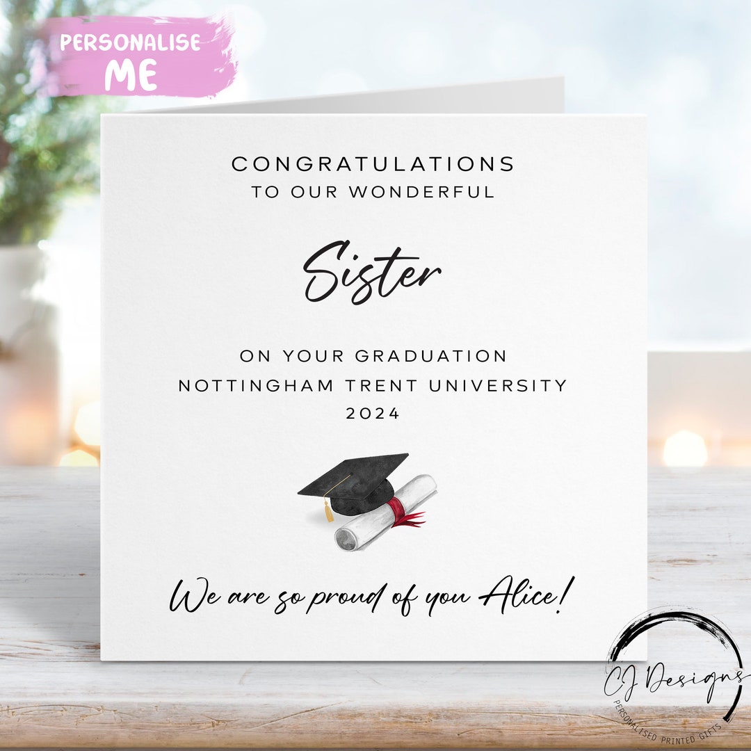 Personalised Sister Graduation Card- With Cap and Scroll- to My/ to Our ...