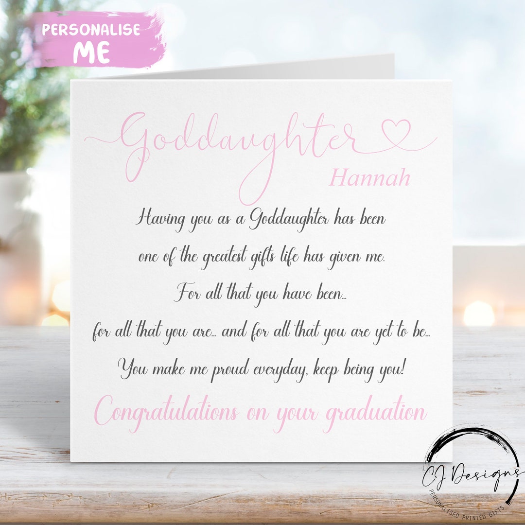 Personalised Goddaughter Graduation Card- Poem, Quote Card- Keepsake ...