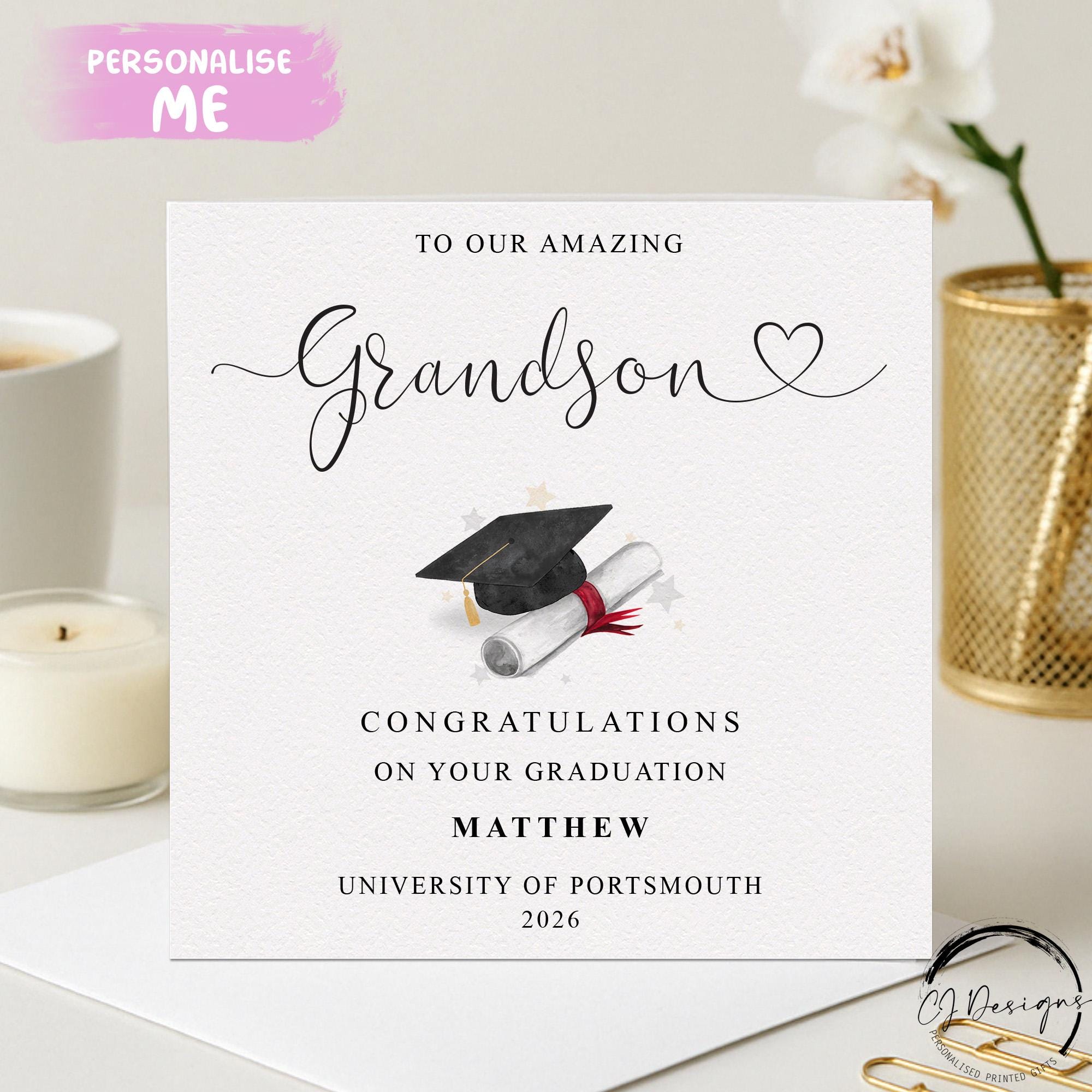 Personalised Grandson Graduation Card- With Cap & Scroll- Name and ...