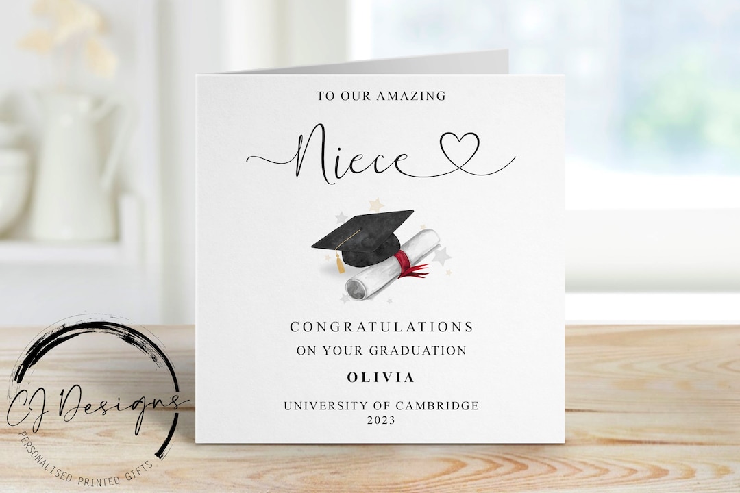 Personalised Niece Graduation Card With Cap & Scroll Name - Etsy
