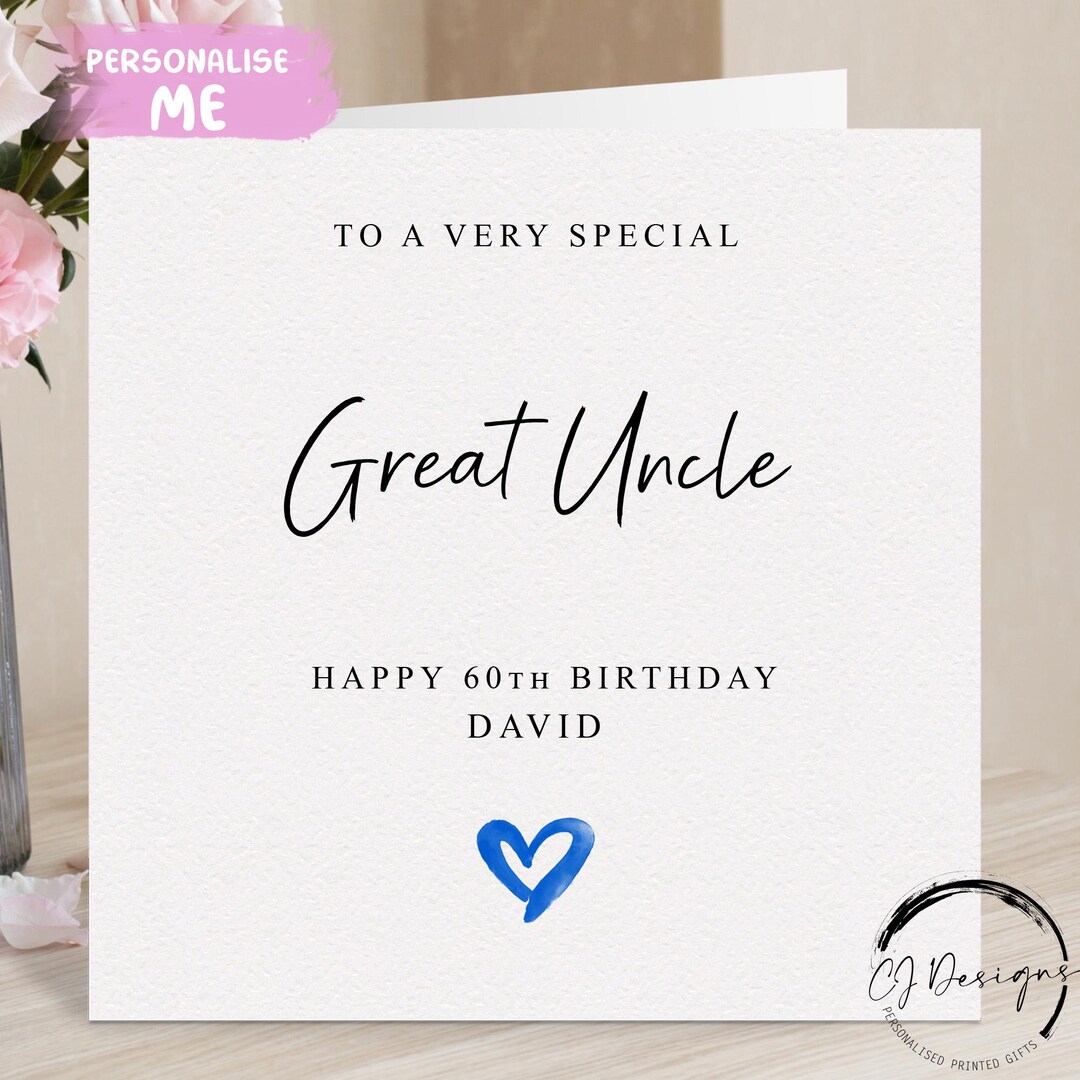 Personalised Great Uncle Birthday Card, Blue Heart ANY WORDING /AGE ...