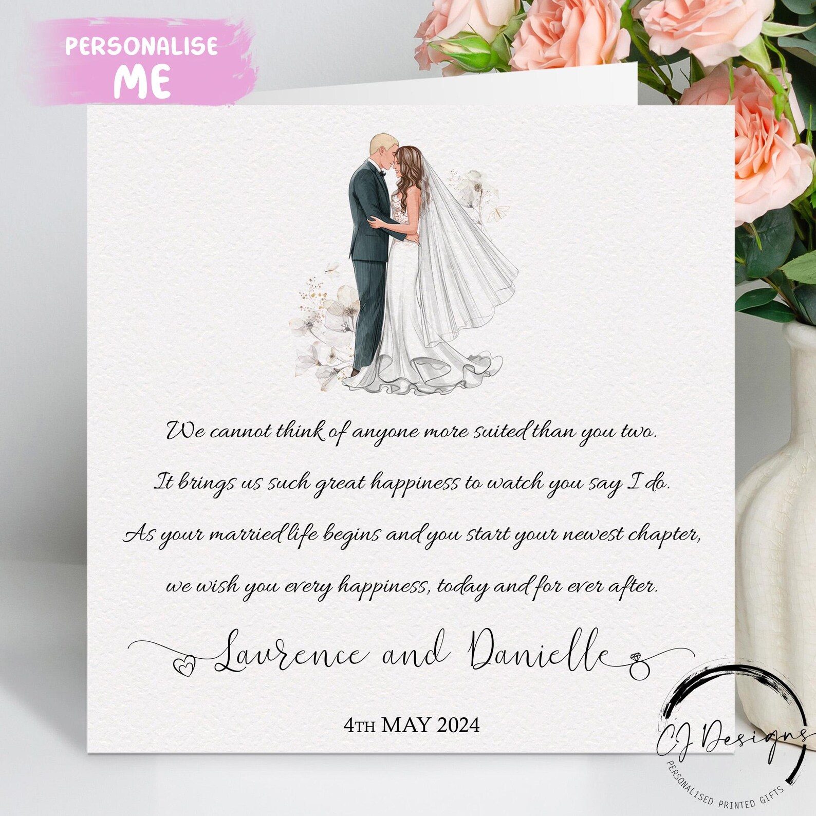 Personalised Congratulations Poem Wedding Day Card, You Choose Hair ...