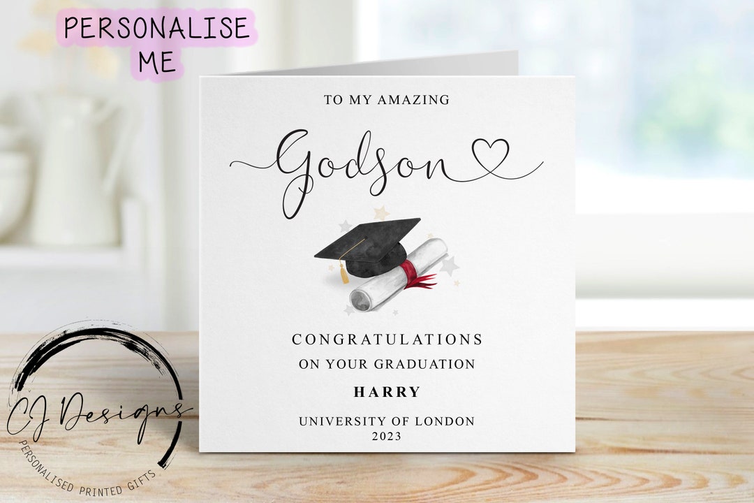 Personalised Godson Graduation Card- With Cap & Scroll- Name and ...