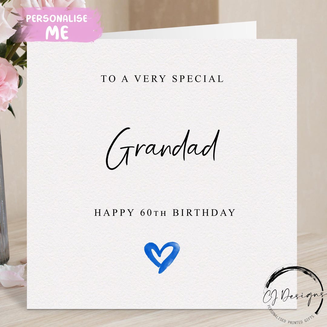 Personalised Grandad Birthday Card, Blue Heart ANY WORDING /AGE/ Name ...